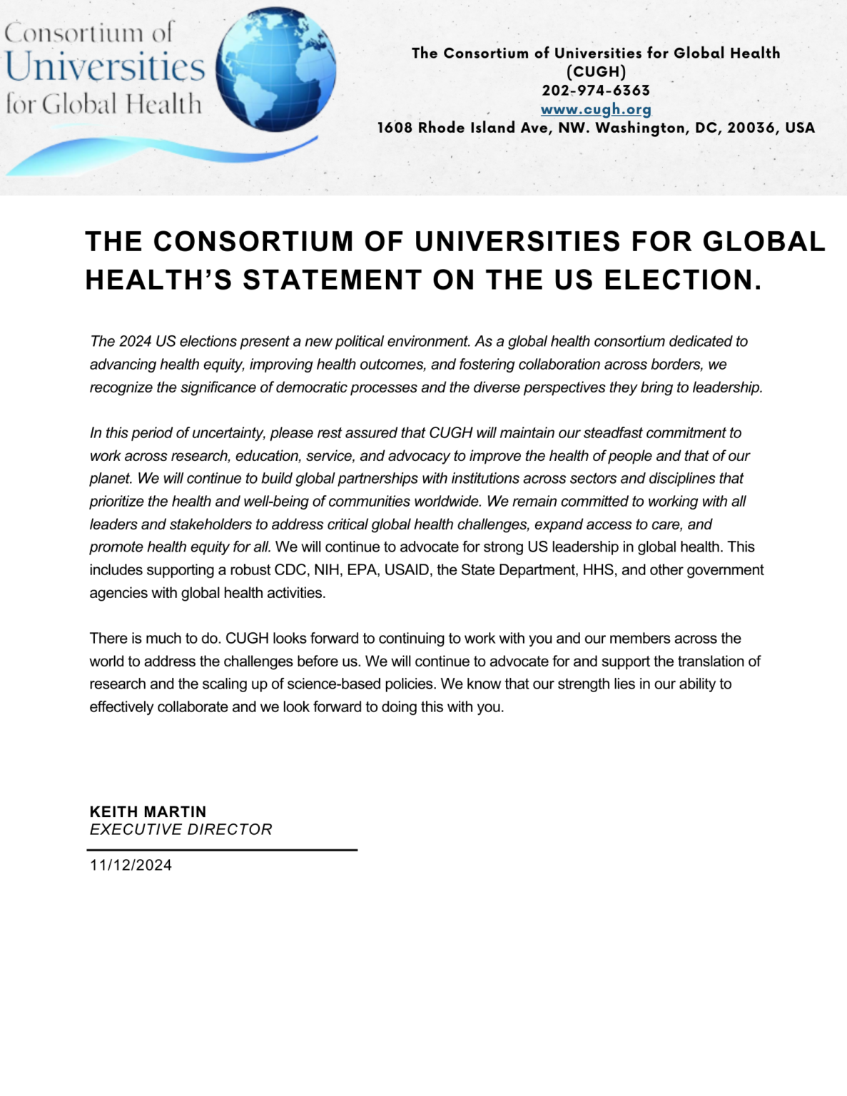The Consortium of Universities for Global Health’s Statement on the US ...
